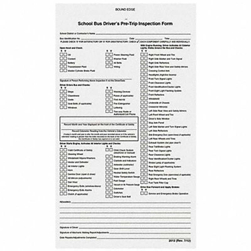 IL School Bus Driver Inspection Form 52VP18